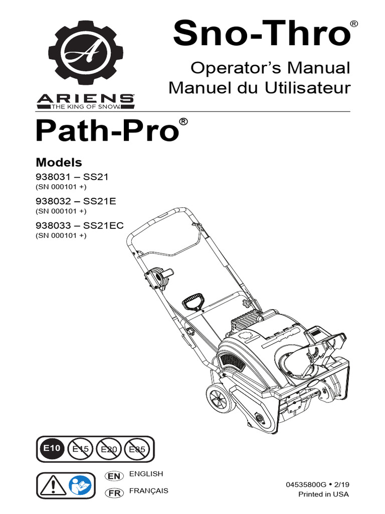 Ariens Path-Pro SS21EC Manual | PDF | Clothing | Truck