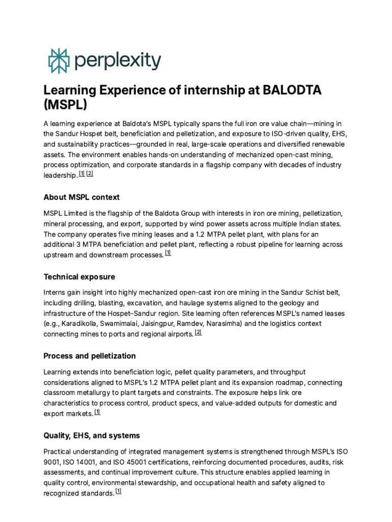 Learning Experience of Internship at BALODTA (MSPL) 2 | PDF | Mining | Risk
