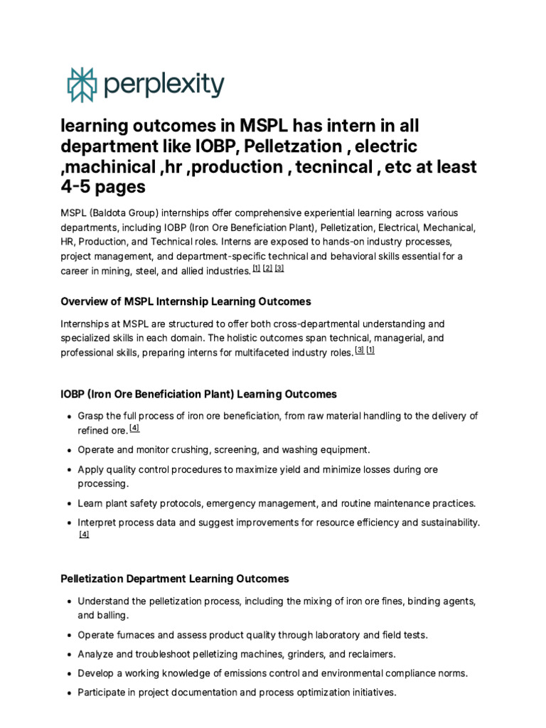Learning Outcomes in MSPL Has Intern in All Depart | PDF | Automation ...