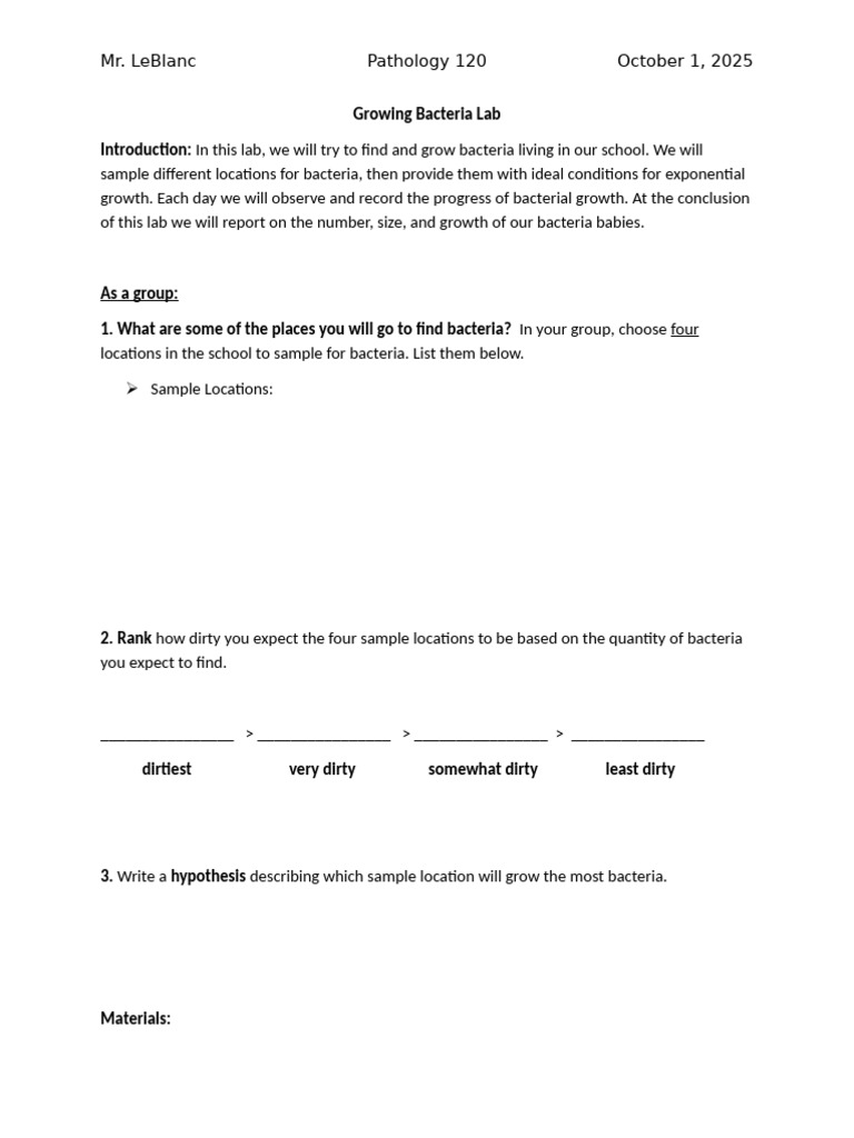Bacterial Growth Lab | PDF | Agar | Bacteria