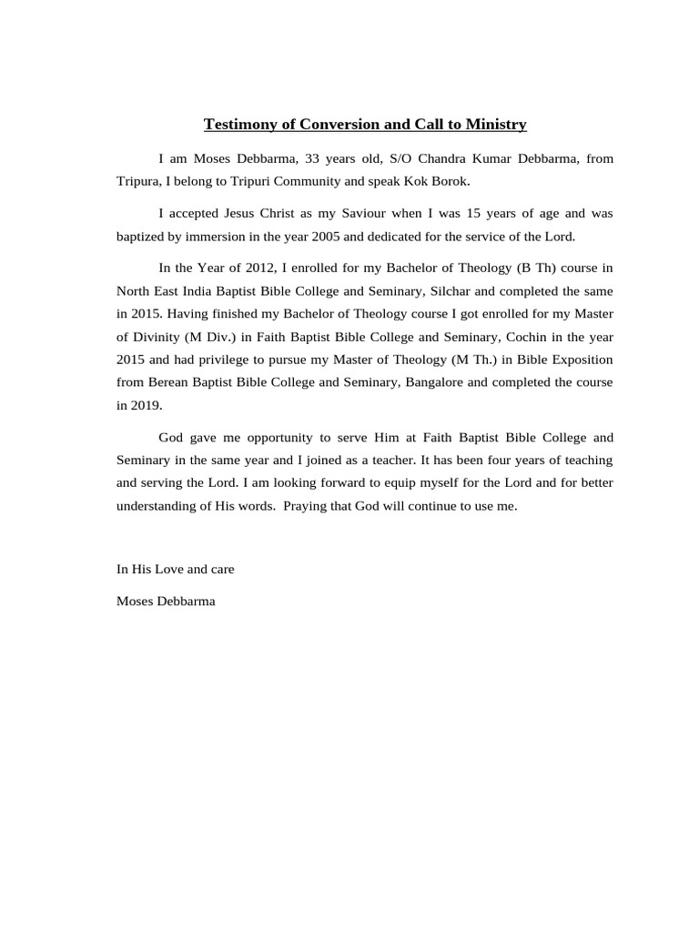 Testimony of Conversion and Call To Ministry | PDF