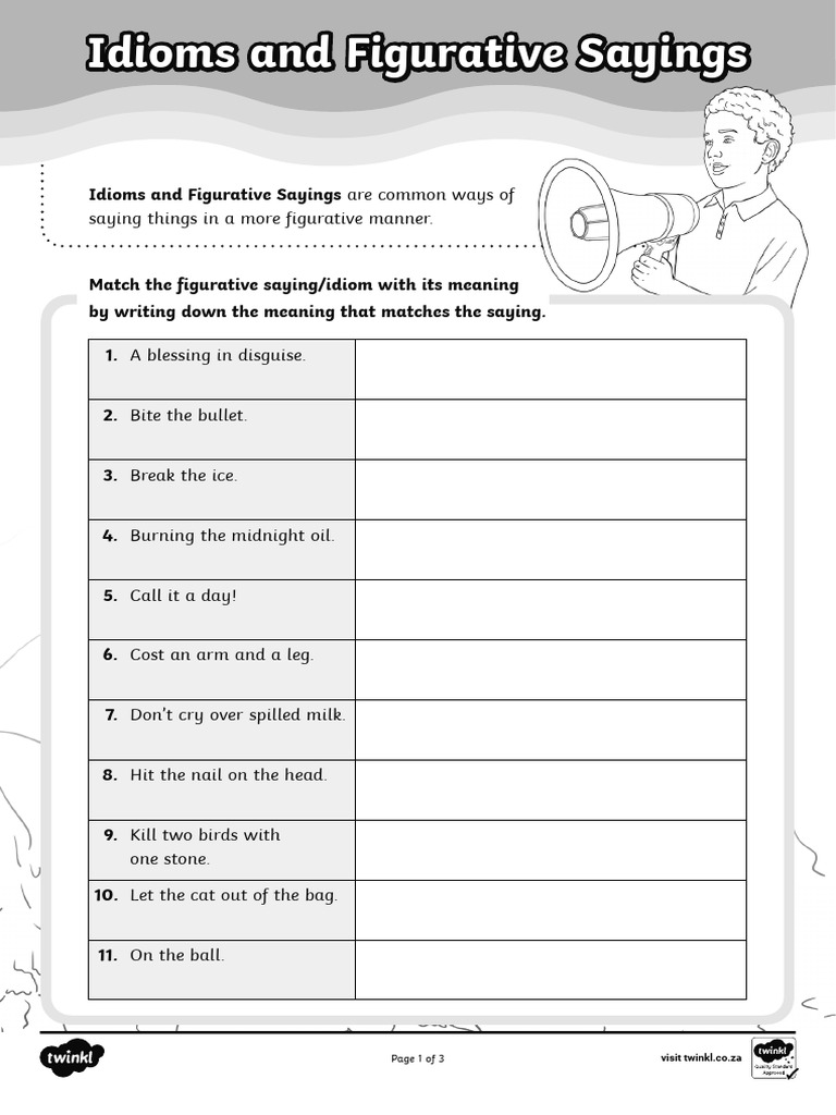 Idioms and Figurative Sayings Activity Sheet BW | PDF | Idiom | Chess ...