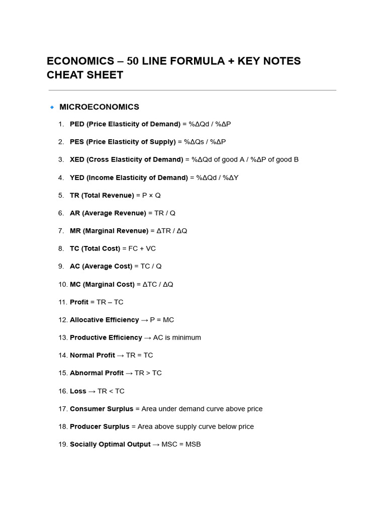 Key Economic Formulas Cheat Sheet | PDF | Inflation | Demand