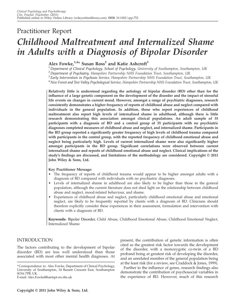 Childhood Maltreatment and Internalized Shame in Adults With A ...
