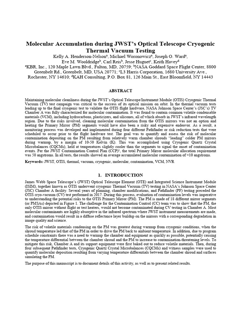 JWST Optical Telescope Contamination Control | PDF | Spaceflight ...