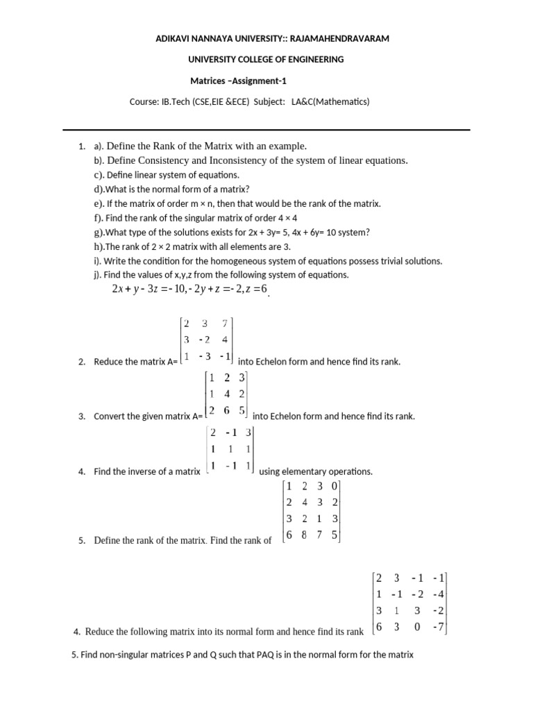 LA&C U1 Assignment 1(Dr.gvr) (1) | PDF