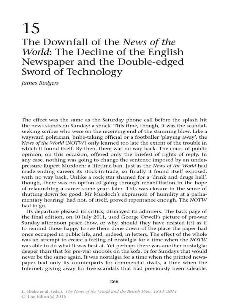 The Downfall of The News of The World The Decline of The English ...