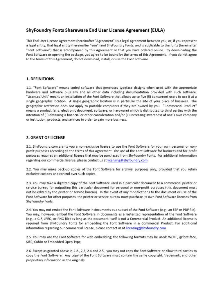 ShyFoundry Shareware EULA | PDF | Software | License