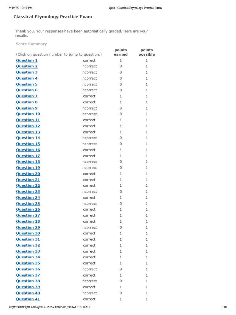 Quia - Classical Etymology Practice Exam | PDF | Linguistic Morphology | Semantic Units