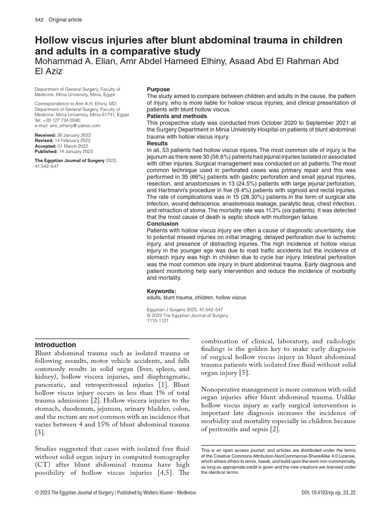 Hollow Viscus Injuries After Blunt Abdominal.12 | PDF | Abdomen ...