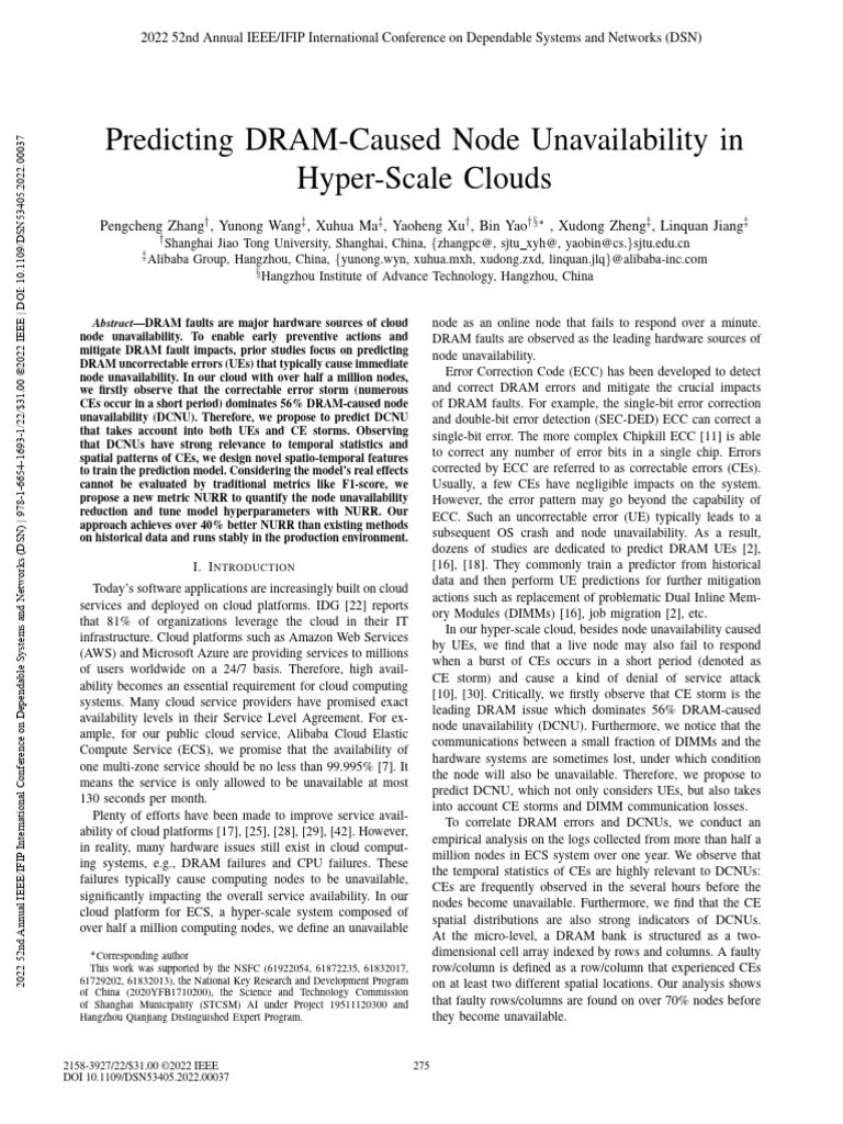 Predicting DRAM-Caused Node Unavailability in Hyper-Scale Clouds | PDF ...