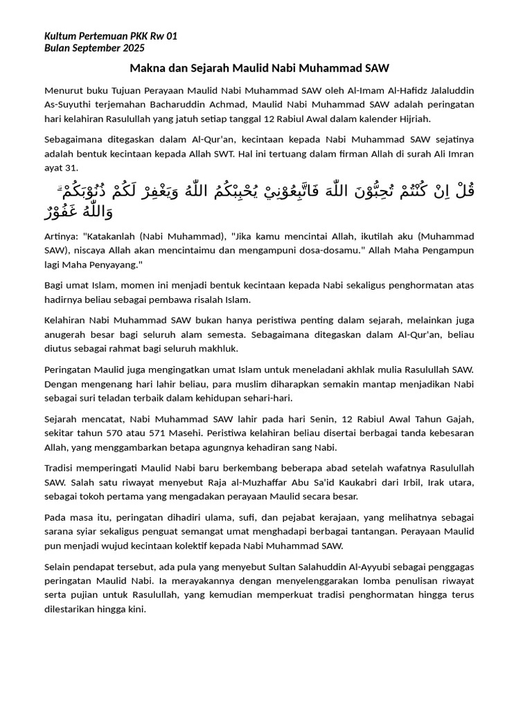 Makna Dan Sejarah Maulid Nabi Muhammad SAW | PDF