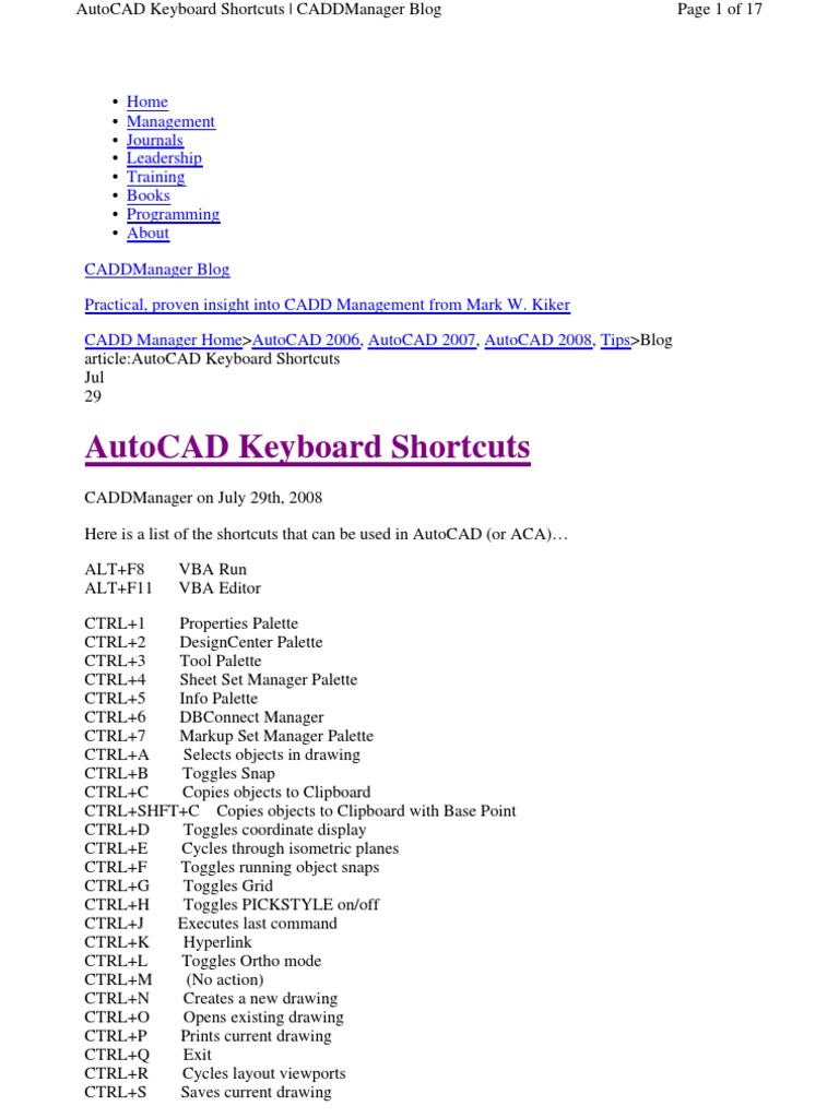 AutoCAD Keyboard Shortcuts | PDF | Auto Cad | Autodesk