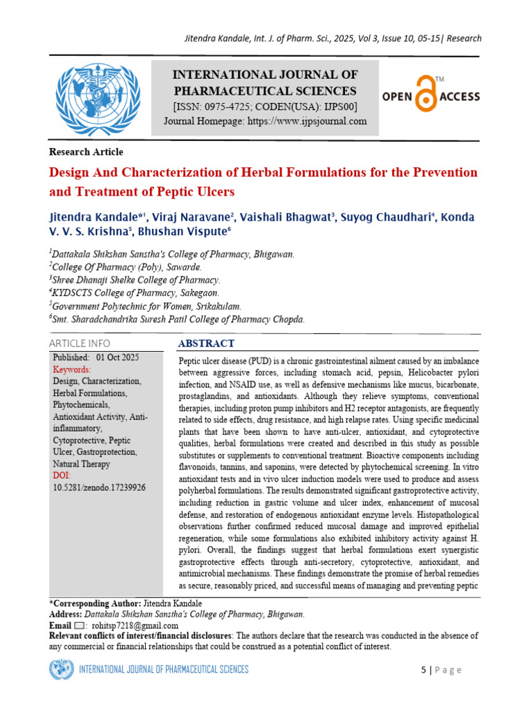 Design and Characterization of Herbal Formulations For The Prevention ...