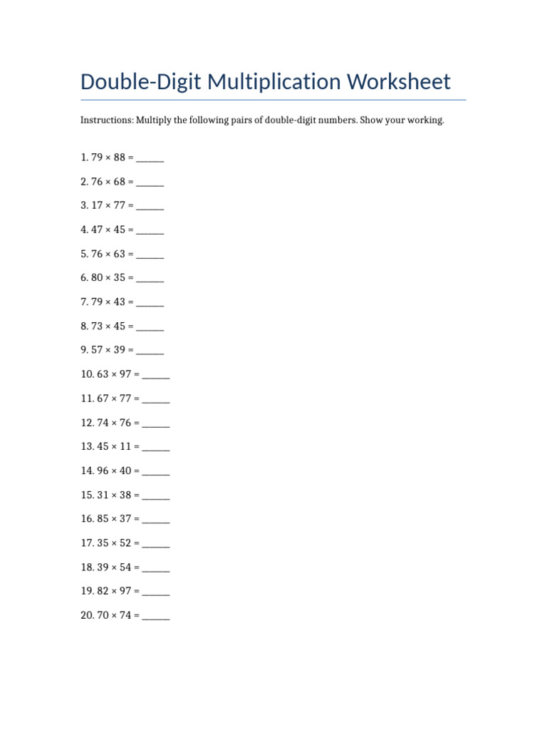 Double Digit Multiplication Worksheet | PDF