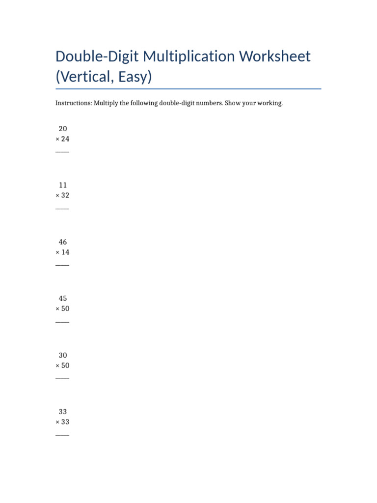 Easy Double-Digit Multiplication Worksheet | PDF
