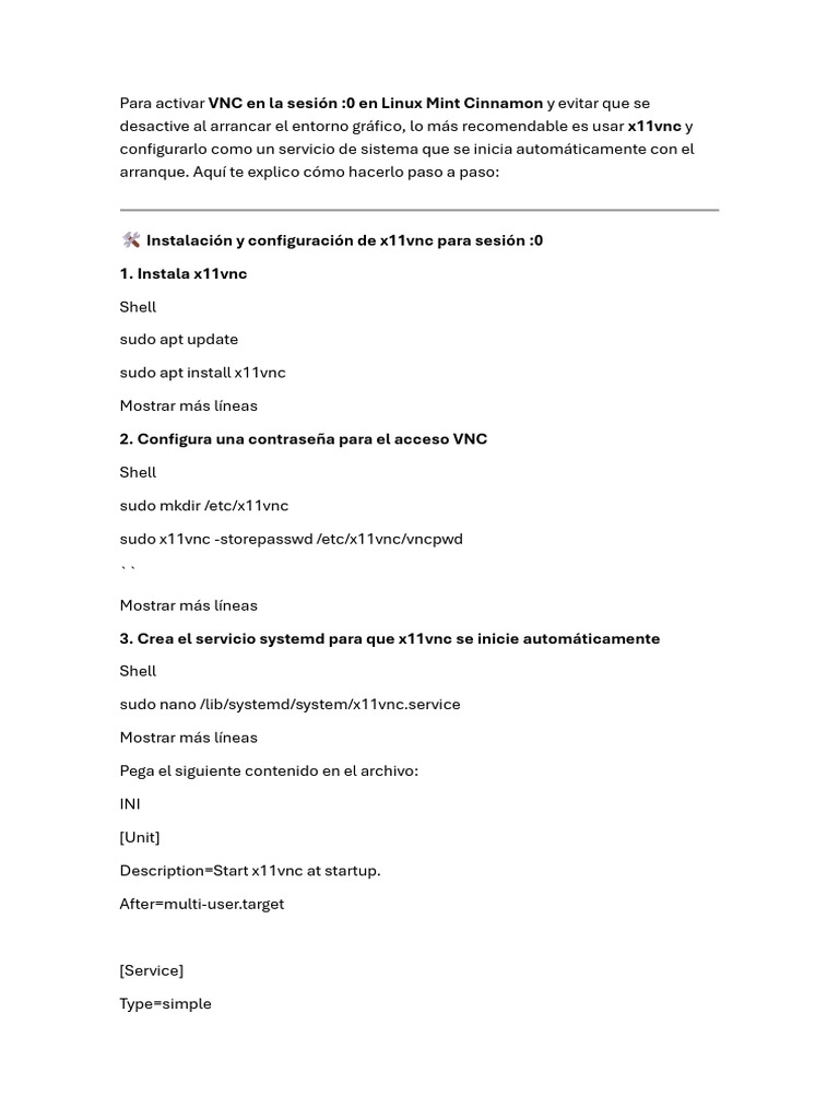 Para Activar VNC en La Sesión | PDF