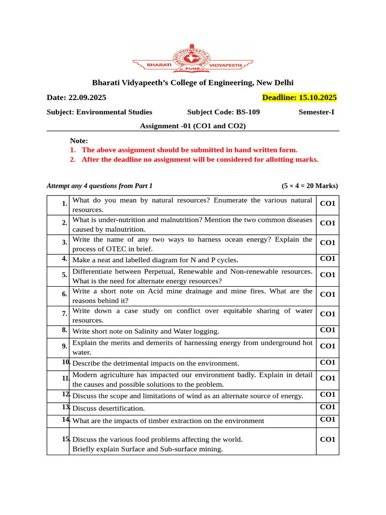 Environmental Studies Assignment Guide | PDF | Earthquakes | Flood