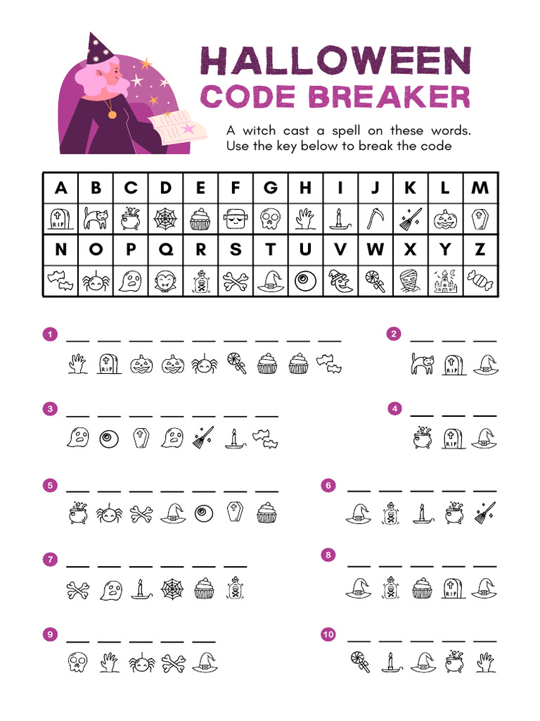 Magenta Halloween Code Breaker Worksheet | PDF