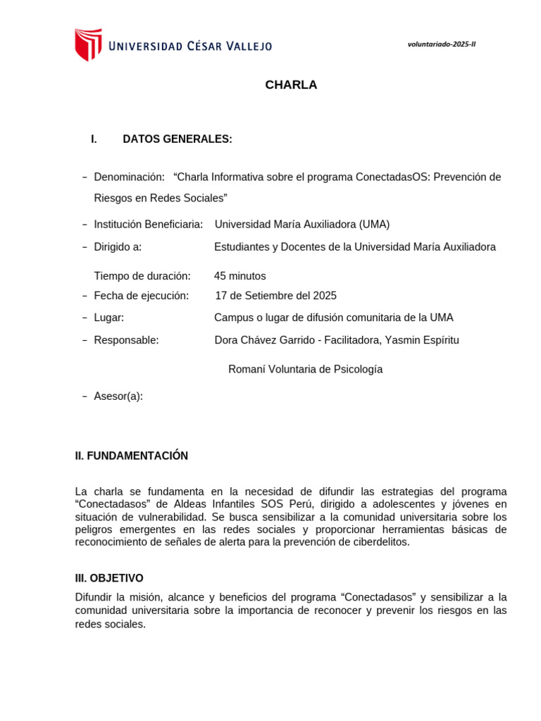 Formato Elaboración de Charla 2025 | PDF | Acoso cibernético