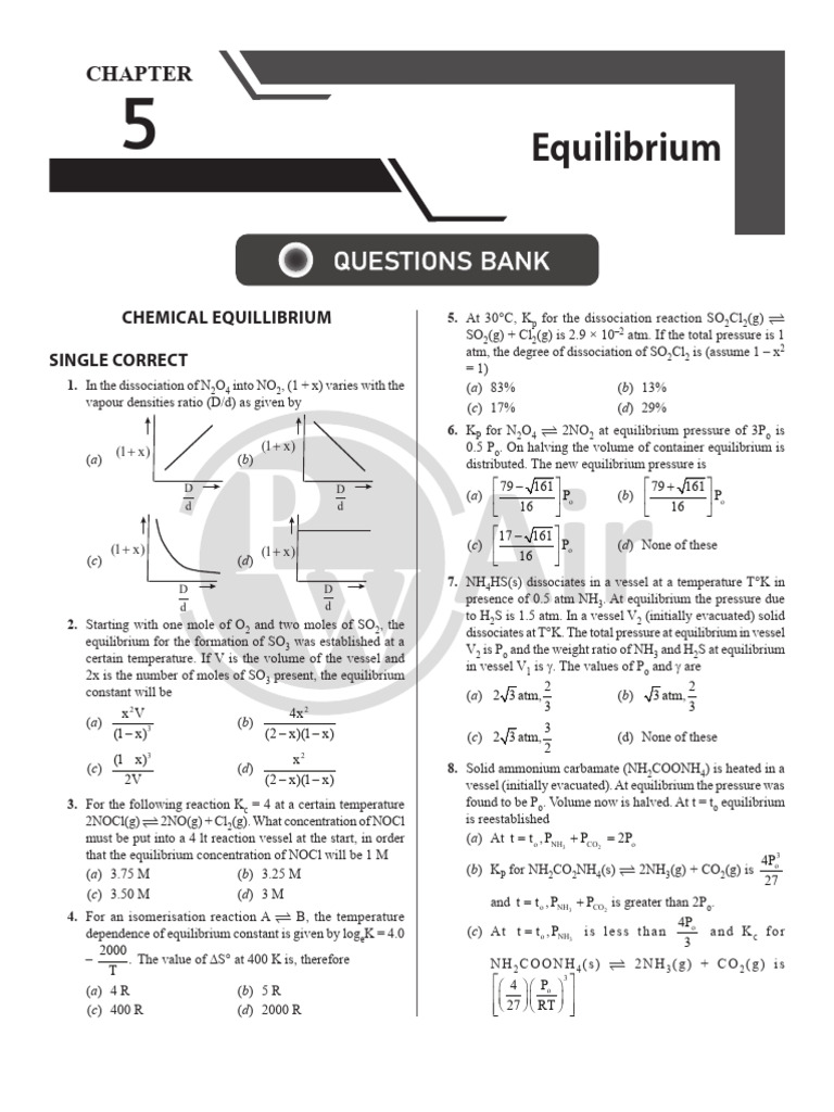 Chemical Equilibrium Questions and Answers | PDF | Chemical Equilibrium ...