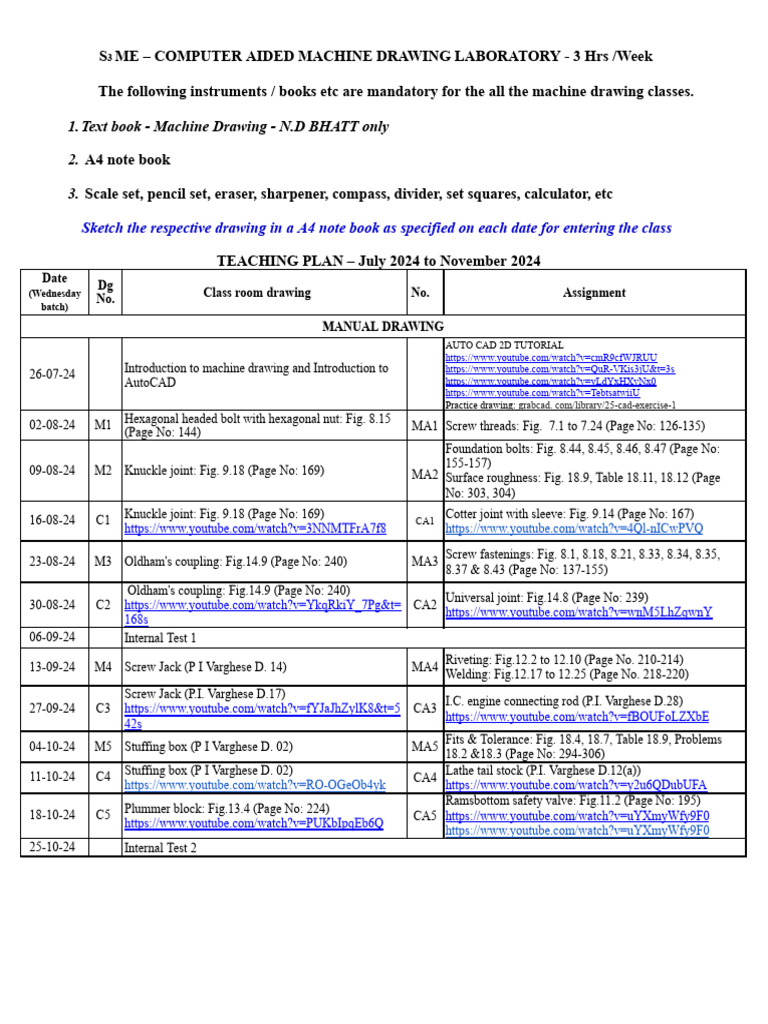 S3me Computer Aided Machine Drawing Laboratory Teaching Plan | PDF ...