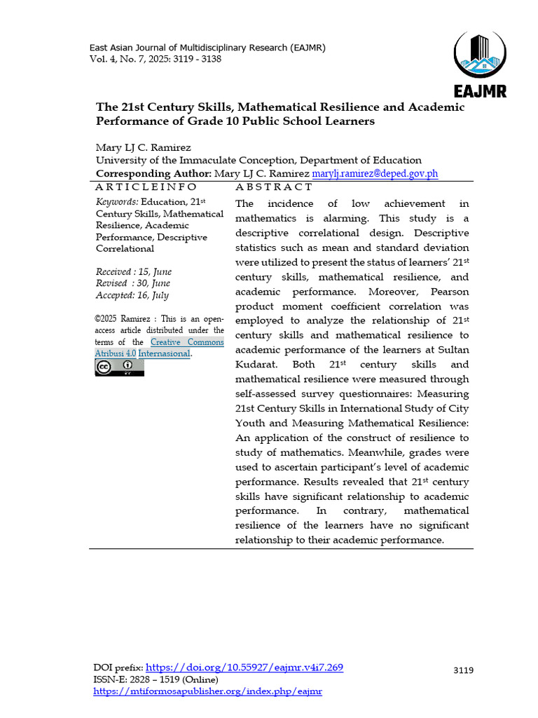 21st Century Skills & Math Resilience Impact | PDF | Psychological ...