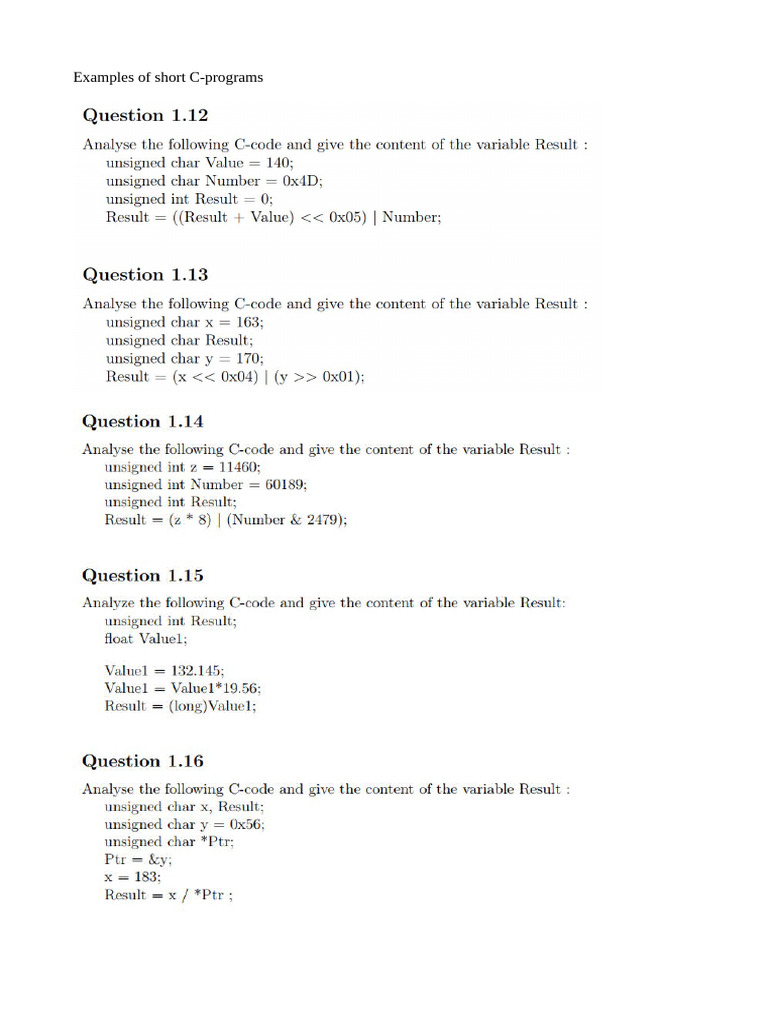 EBS216D Short C Program Examples | PDF