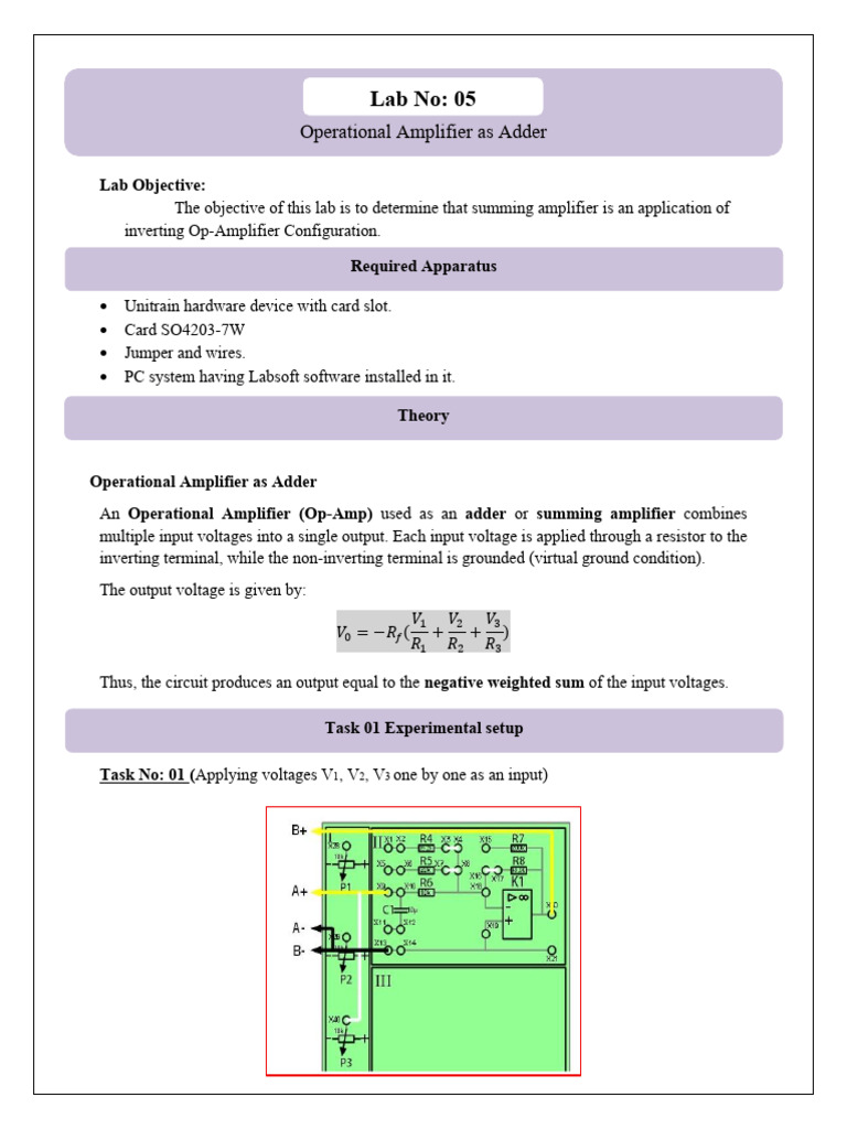 Summing Amplifier Lab with Op-Amps | PDF | Operational Amplifier | Voltage