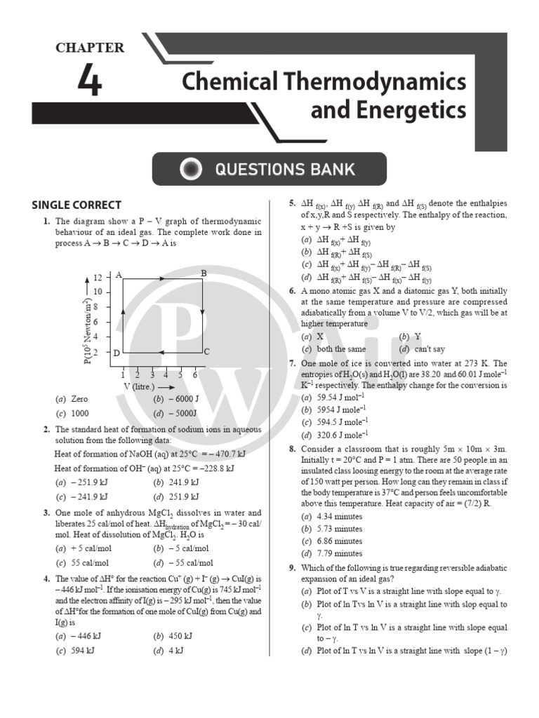 04 - Chemical Thermodynamics - Ques | PDF | Enthalpy | Heat