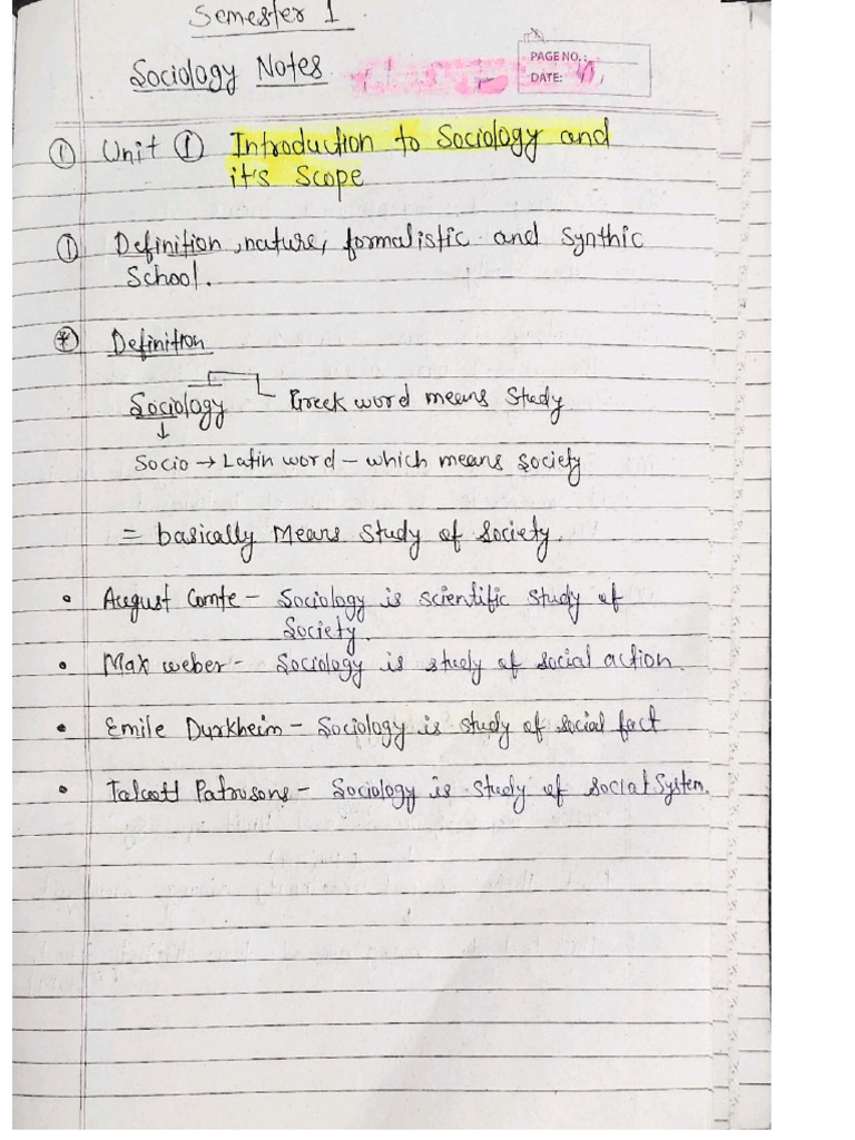 Major Minor Sociology English Notes Semester 1 | PDF