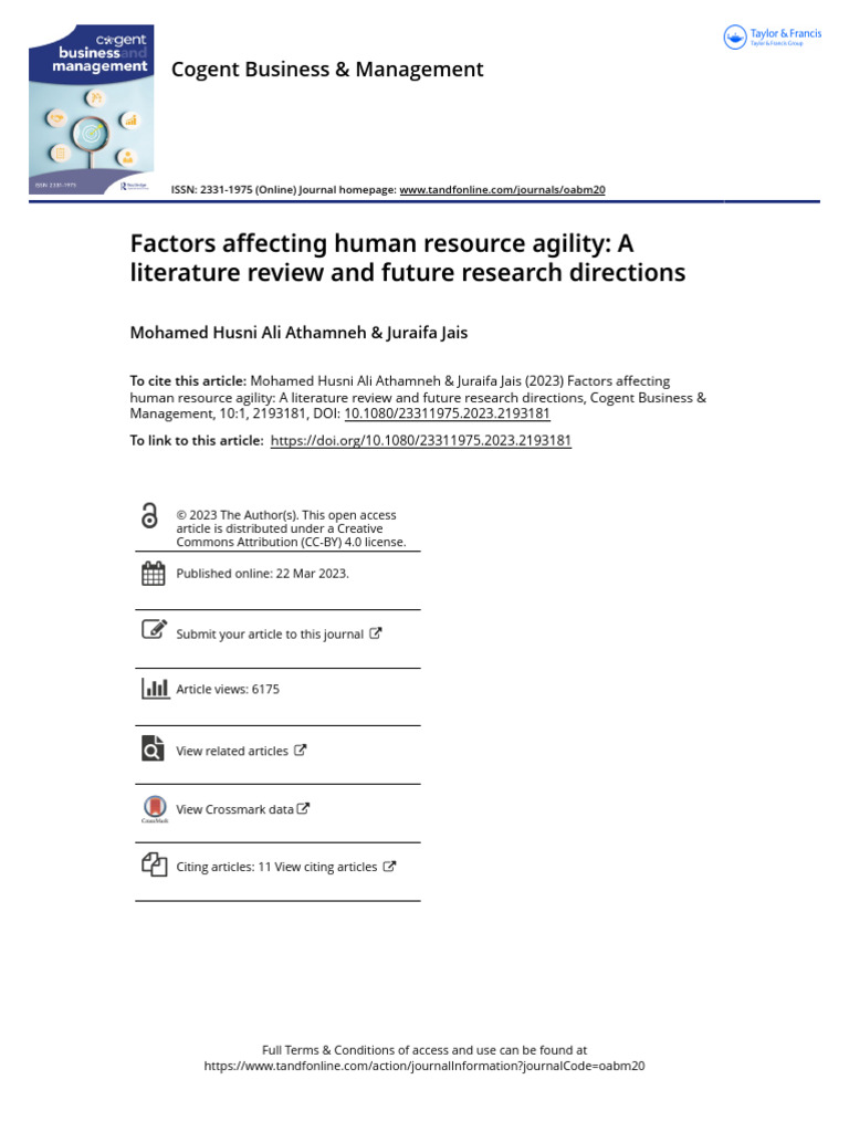 Factors Affecting Human Resource Agility A Literature Review and Future ...