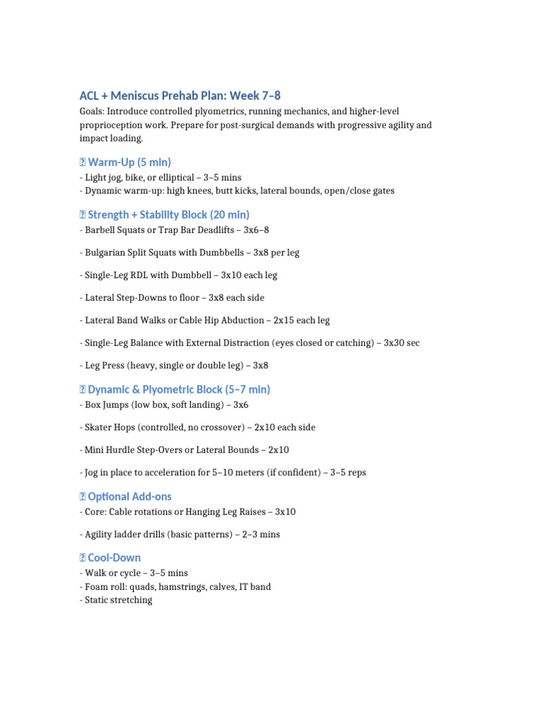 ACL Week7 8 Prehab Plan | PDF
