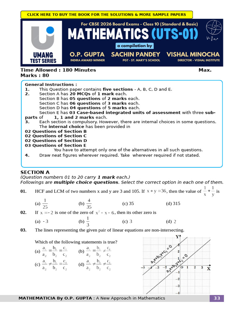 UTS-01 (X 2025-26) - by O.P. GUPTA | PDF | Circle | Area