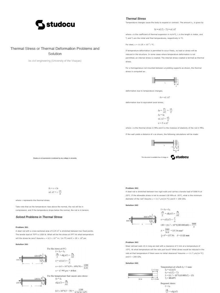 Thermal Stress or Thermal Deformation Problems and Thermal Stress or ...