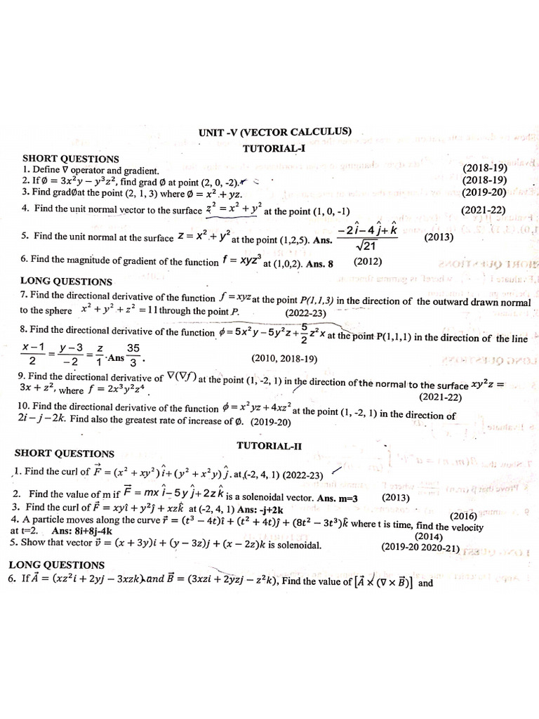 Vector Calculus PYQ Solutions Engineering Mathematics-1 | PDF