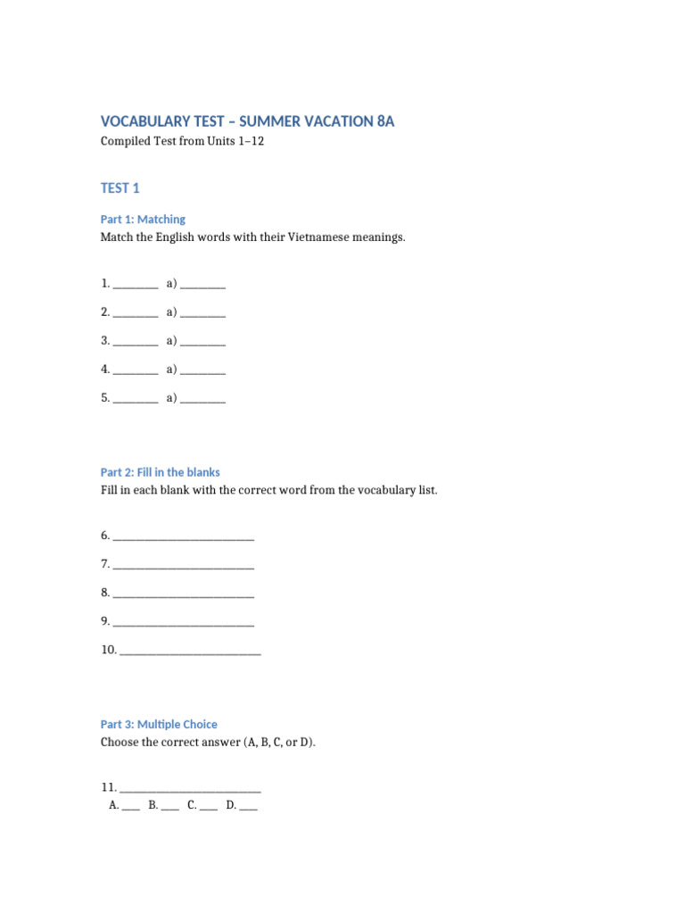 Vocabulary Tests | PDF