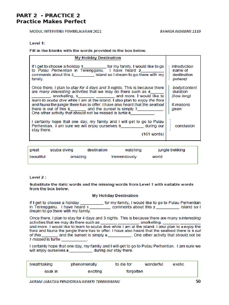 Holiday Destination Essay | PDF