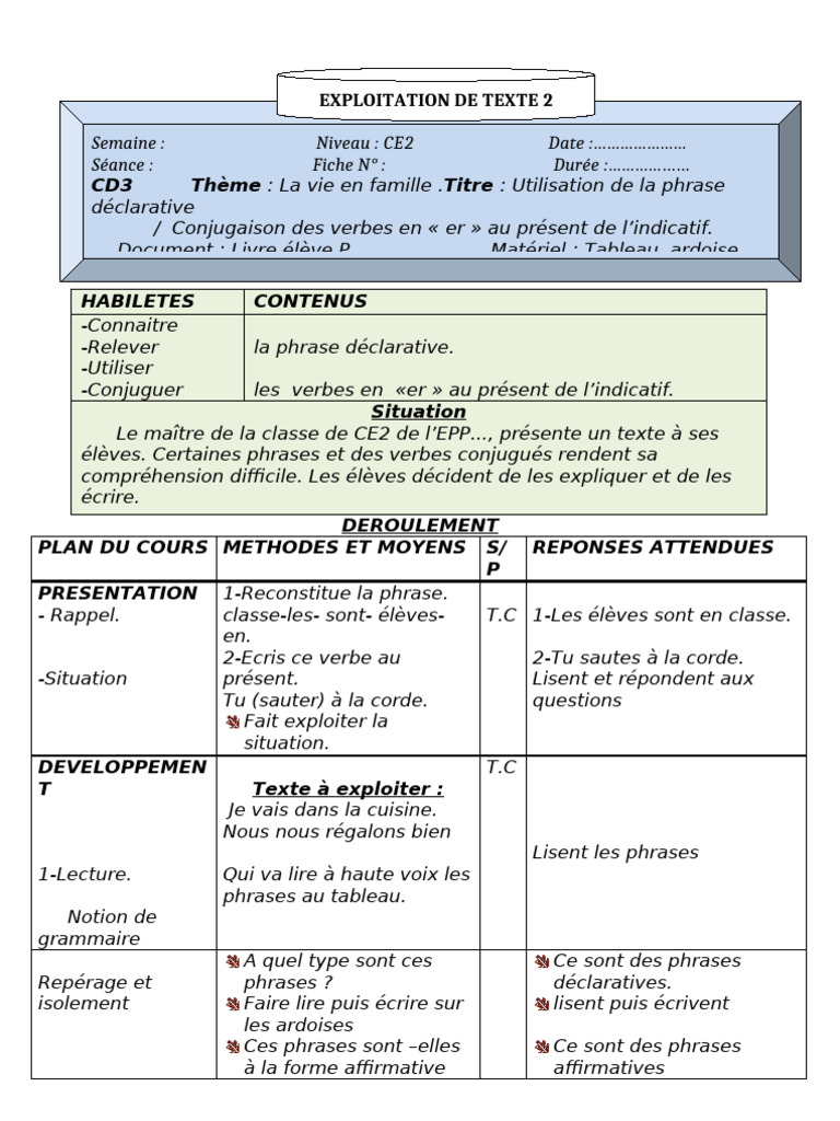 Exploitation de Texte 2 Ce2 | PDF | Phrase | Verbe