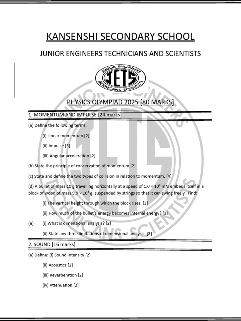 Physics Olympiad 2025 Exam Paper | PDF | Radioactive Decay | Newton's ...