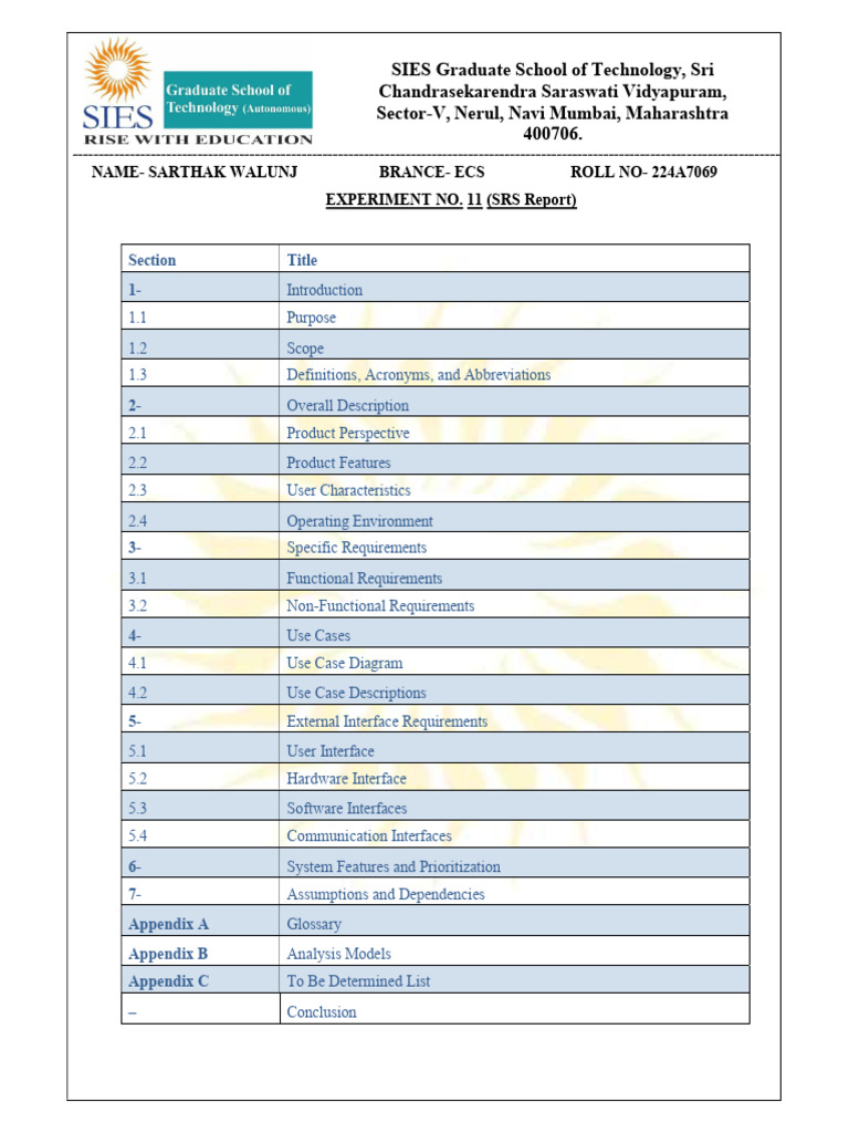 Experiment-11 (Sarthak) - (SRS Report) - STQA | PDF | Software Testing ...
