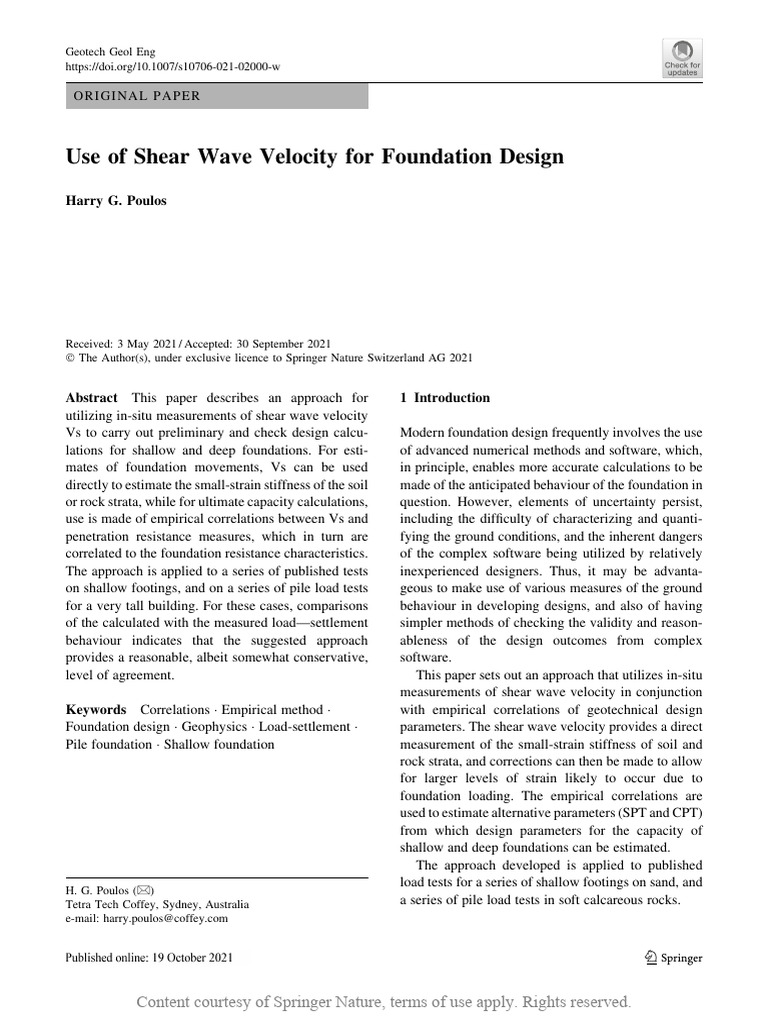 Use of Shear Wave Velocity For Foundation Design | PDF | Young's ...