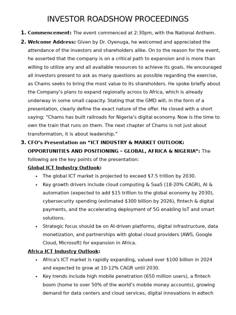Investor Roadshow Proceedings | PDF | Financial Technology | Finance ...