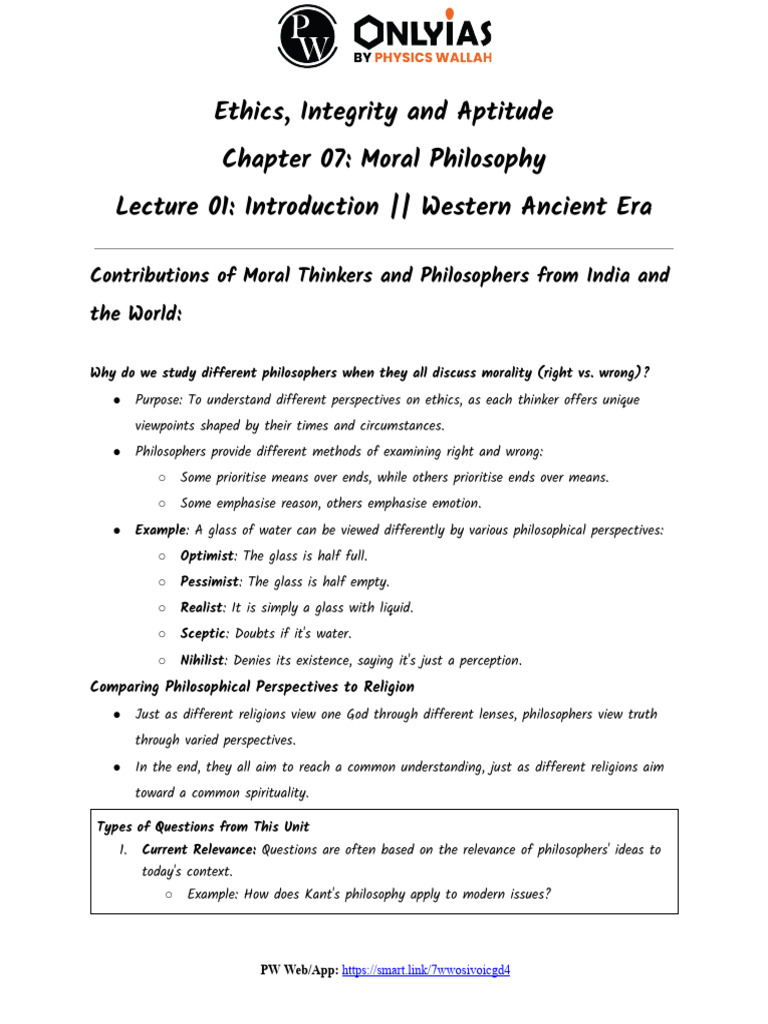 Moral Philosophy 01: Daily Class Notes | PDF | Knowledge | Reason
