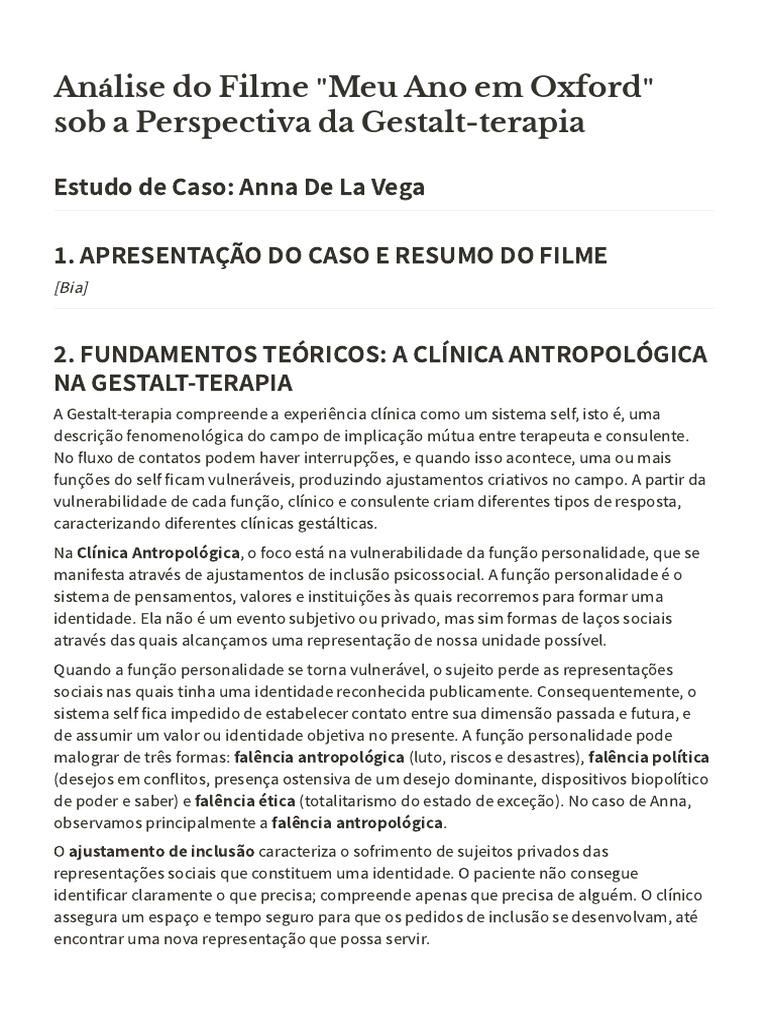 Análise Do Filme Meu Ano em Oxford Sob A Perspectiva Da Gestalt-Terapia ...