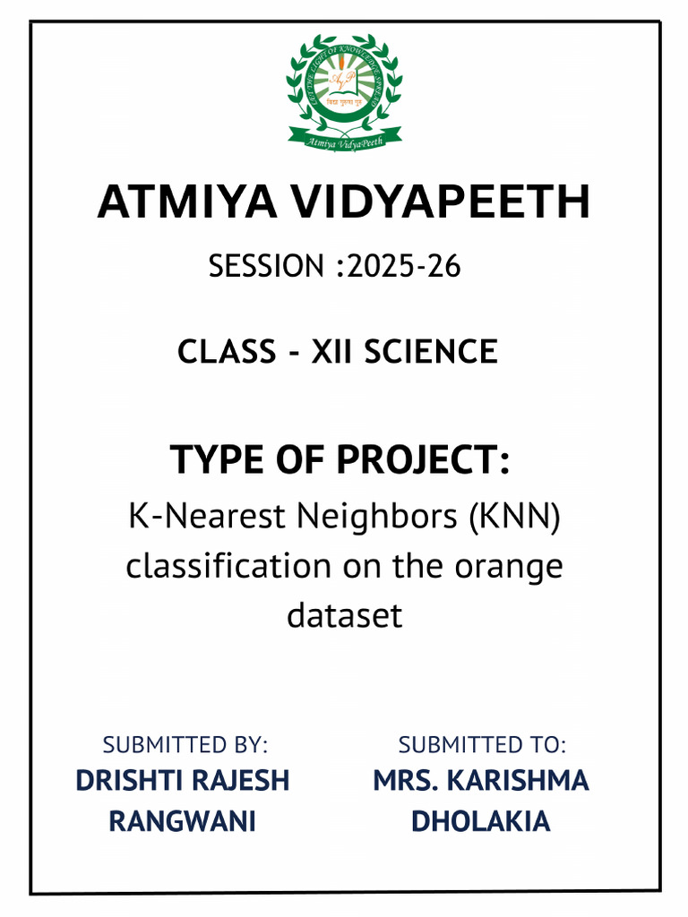 Data Science Project On KNN of Orange Dataset | PDF