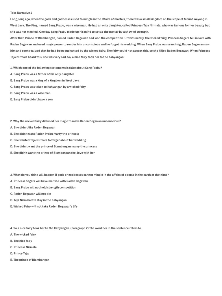 Soal narrative text | PDF | Folklore | Traditional Stories