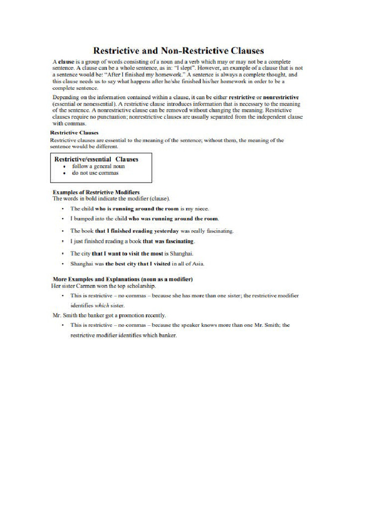 Restrictive and Non Restrictive Clauses | PDF