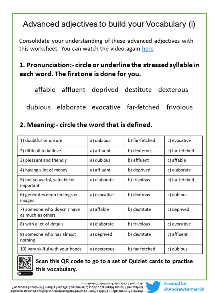 20 Advanced Adjectives To Build Your Vocabulary Part 1 To SHARE | PDF ...