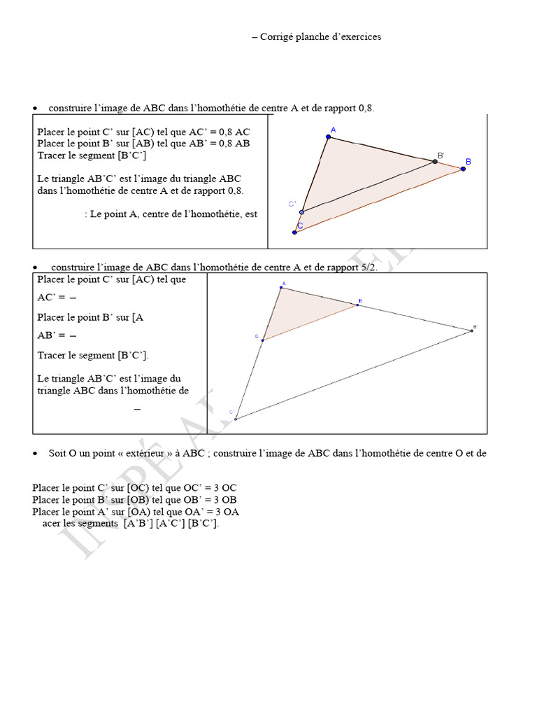 Transformations géométriques : exercices corrigés | PDF | Triangle ...